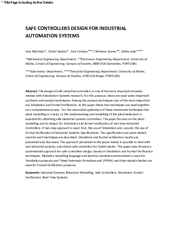 (PDF) Safe controllers design for industrial automation systems