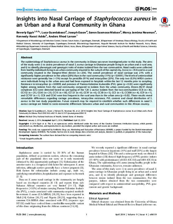 (PDF) Insights into Nasal Carriage of Staphylococcus aureus in an Urban ...