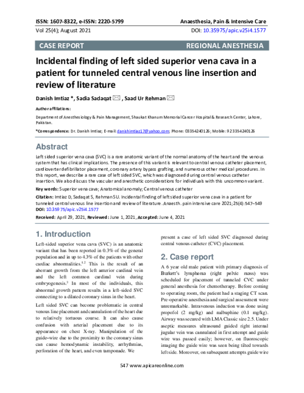 (PDF) Incidental finding of left sided superior vena cava in a patient ...