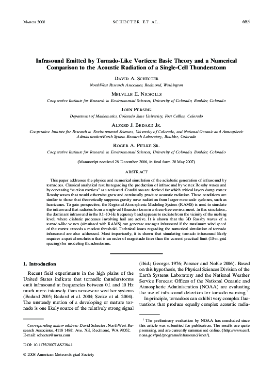 (PDF) Infrasound Emitted by Tornado-Like Vortices: Basic Theory and a ...