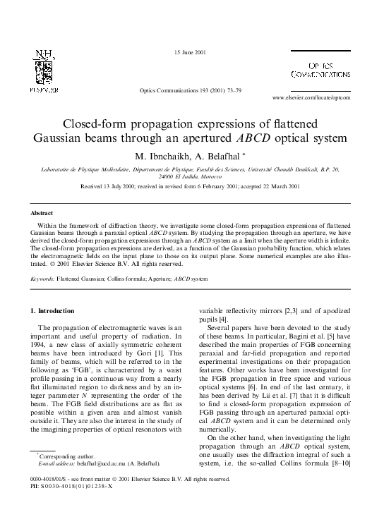 (PDF) Closed-form propagation expressions of flattened Gaussian beams through an apertured ABCD ...
