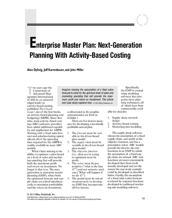 (PDF) Enterprise Master Plan: Next-Generation Planning With Activity ...