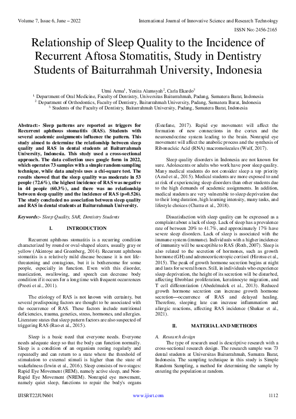 (PDF) Relationship of Sleep Quality to the Incidence of Recurrent ...