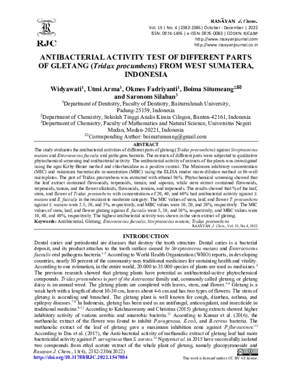 (PDF) ANTIBACTERIAL ACTIVITY TEST OF DIFFERENT PARTS OF GLETANG (Tridax ...