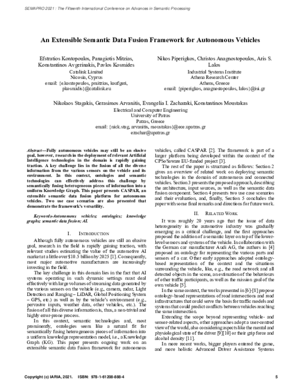 (PDF) An Extensible Semantic Data Fusion Framework for Autonomous Vehicles