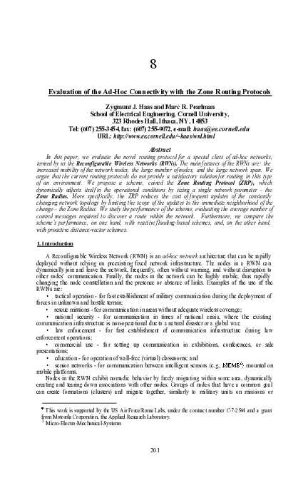 Pdf Evaluation Of The Ad Hoc Connectivity With The Zone Routing Protocols