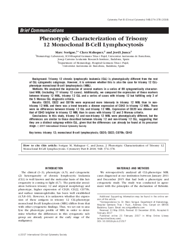 (PDF) Phenotypic Characterization of Trisomy 12 Monoclonal B-Cell ...