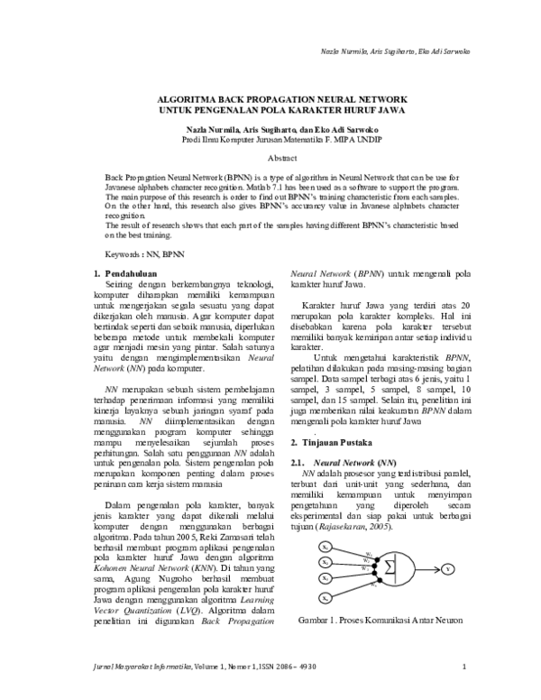 (PDF) Algoritma Back Propagation Neural Network Untuk Pengenalan Pola Karakter Huruf Jawa