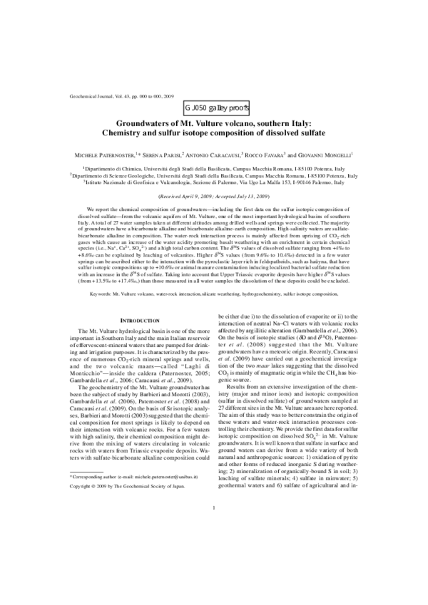(PDF) Groundwaters of Mt. Vulture volcano, southern Italy: Chemistry ...