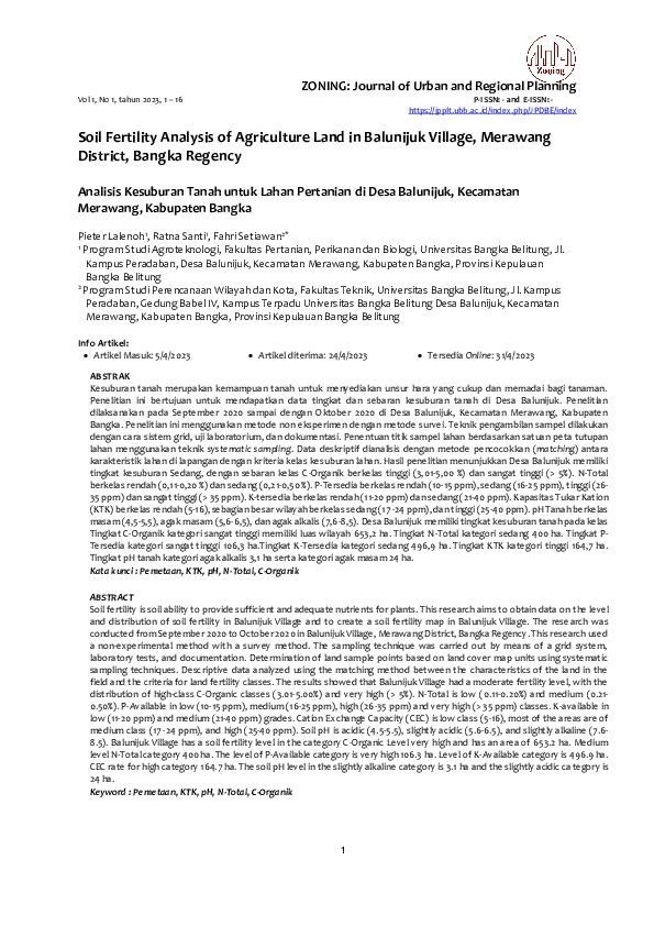 (PDF) Analisis Kesuburan Tanah untuk Lahan Pertanian di Desa Balunijuk ...