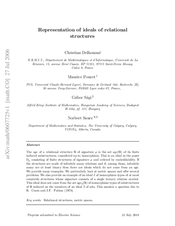 (PDF) Representation of ideals of relational structures