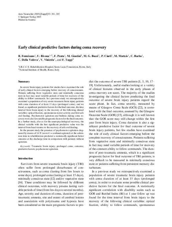 (PDF) Early clinical predictive factors during coma recovery