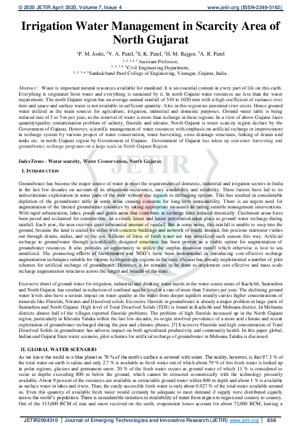 (PDF) Irrigation Water Management in Scarcity Area of North Gujarat