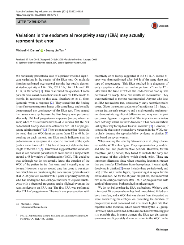 (PDF) Variations in the endometrial receptivity assay (ERA) may ...