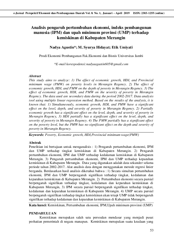 (PDF) Analisis pengaruh pertumbuhan ekonomi, indeks pembangunan manusia (IPM) dan upah minimum ...