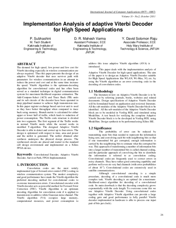 (PDF) Implementation Analysis of adaptive Viterbi Decoder for High Speed Applications