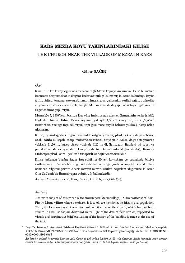 (PDF) KARS MEZRA KÖYÜ YAKINLARINDAKİ KİLİSE/THE CHURCH NEAR THE VILLAGE ...