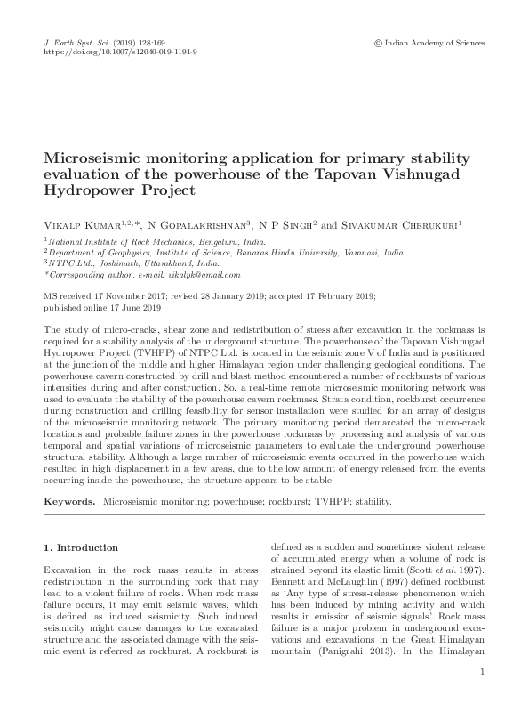 (PDF) Microseismic monitoring application for primary stability evaluation of the powerhouse of ...