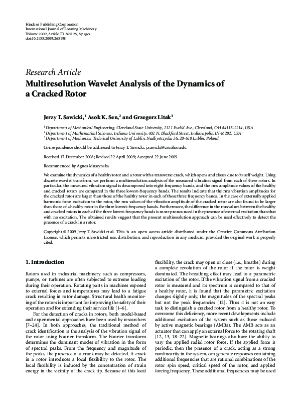 (PDF) Multiresolution Wavelet Analysis of the Dynamics of a Cracked Rotor