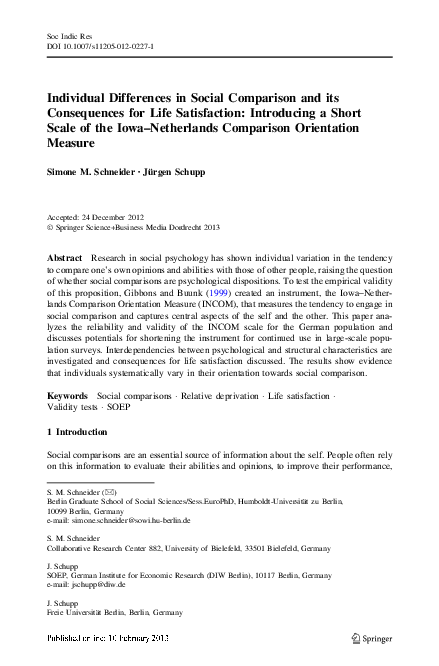 (PDF) Individual Differences in Social Comparison and its Consequences ...