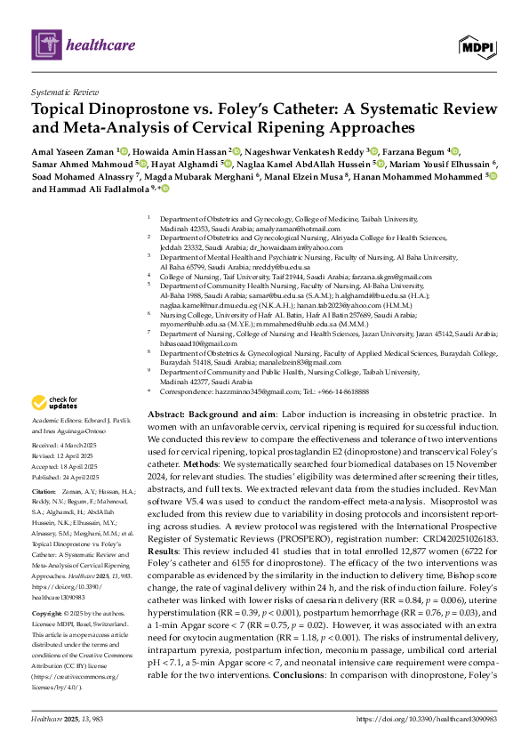 (PDF) Topical Dinoprostone vs. Foley's Catheter: A Systematic Review ...