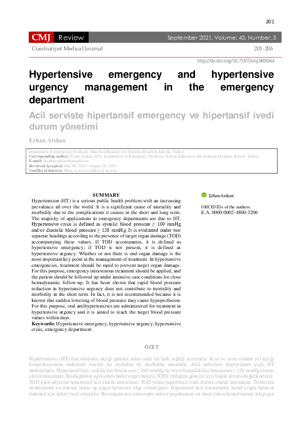 (PDF) Hypertensive emergency and hypertensive urgency management in the ...