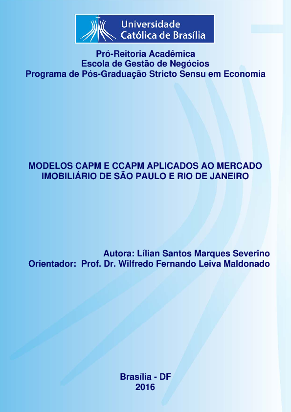 (PDF) Modelos CAPM e CCAPM aplicados ao mercado imobiliário de São ...