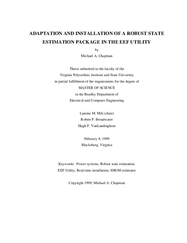 (PDF) Adaptation and Installation of a Robust State Estimation Package in the Eef Utility
