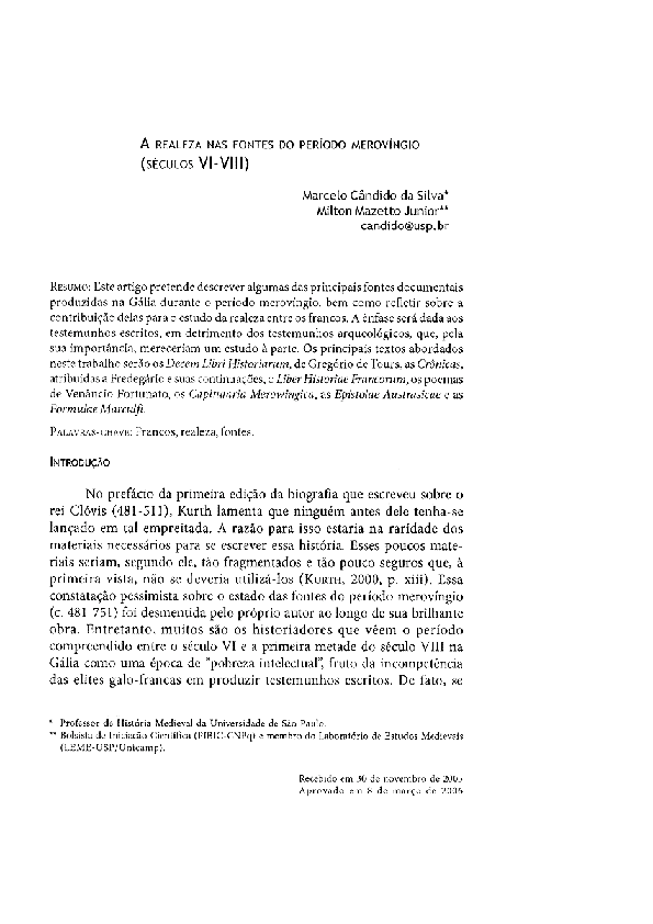 (PDF) A Realeza Nas Fontes Do Período Merovíngio (Séculos VI-VIII)