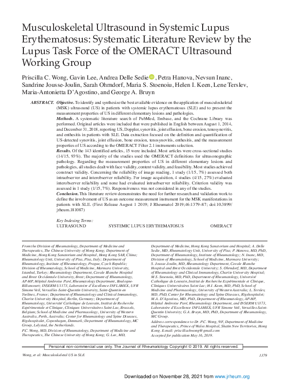 (PDF) Musculoskeletal Ultrasound in Systemic Lupus Erythematosus ...