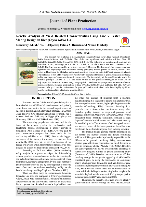 (PDF) Genetic Analysis of Yield Related Characteristics Using Line × ...