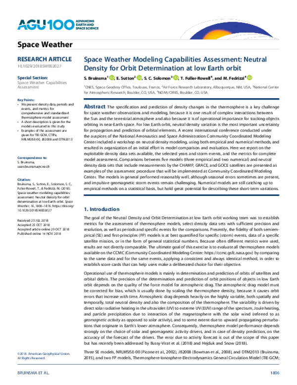 (PDF) Space Weather Modeling Capabilities Assessment: Neutral Density ...