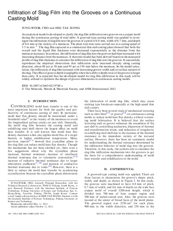 (PDF) Infiltration of Slag Film into the Grooves on a Continuous ...