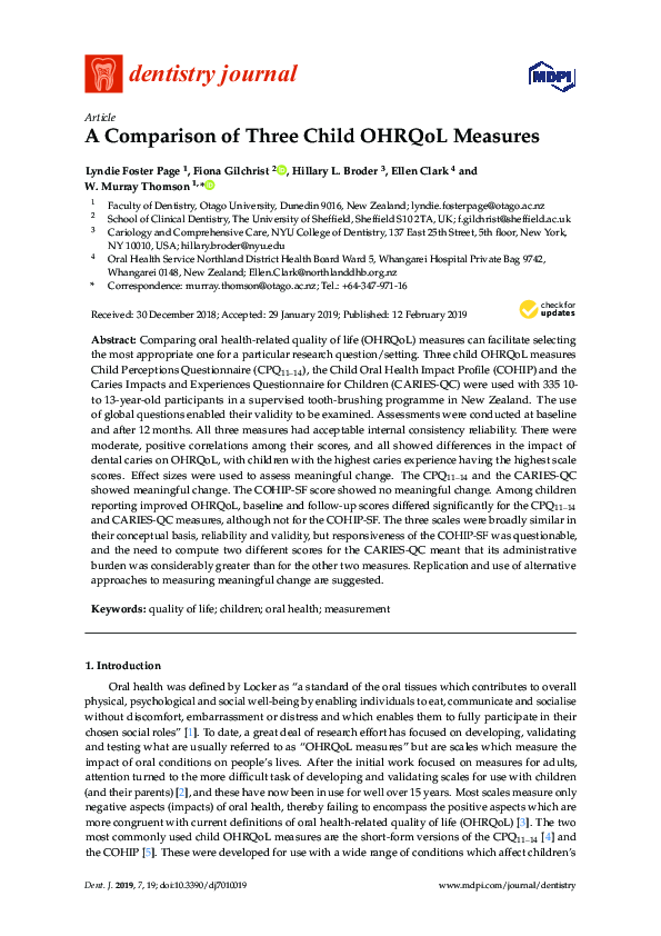 (PDF) A Comparison of Three Child OHRQoL Measures