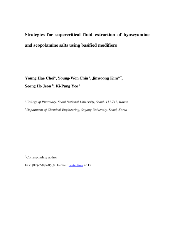 (PDF) Strategies for supercritical fluid extraction of hyoscyamine and ...