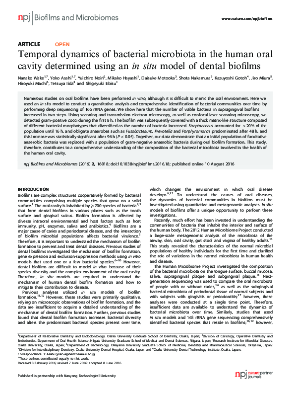 (PDF) Temporal dynamics of bacterial microbiota in the human oral ...