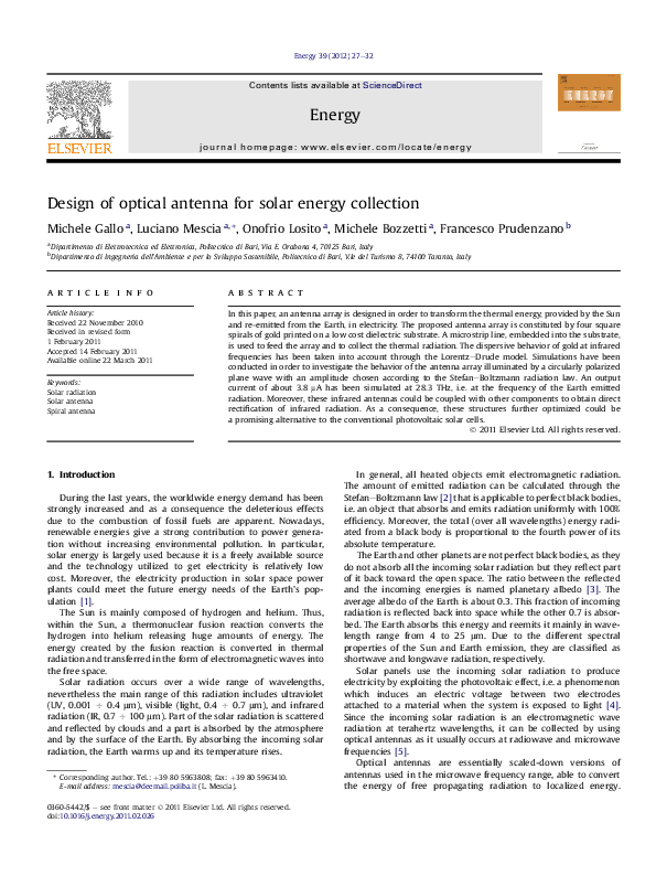 (PDF) Design of optical antenna for solar energy collection