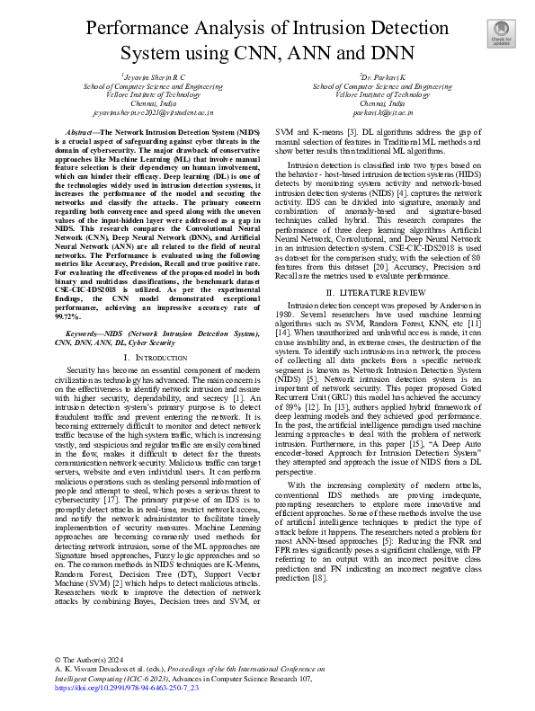 (PDF) Performance Analysis of Intrusion Detection System using CNN, ANN and DNN