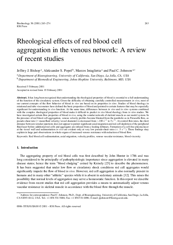 (PDF) Rheological effects of red blood cell aggregation in the venous ...