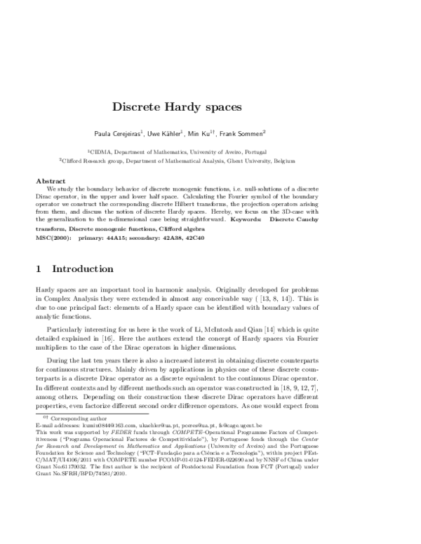 (PDF) Discrete Hardy Spaces