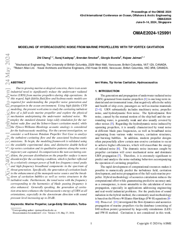 (PDF) Modeling of Hydroacoustic Noise from Marine Propellers with Tip ...