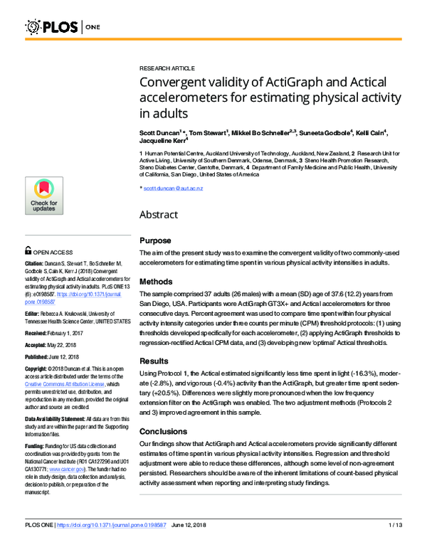 (PDF) Convergent validity of ActiGraph and Actical accelerometers for ...
