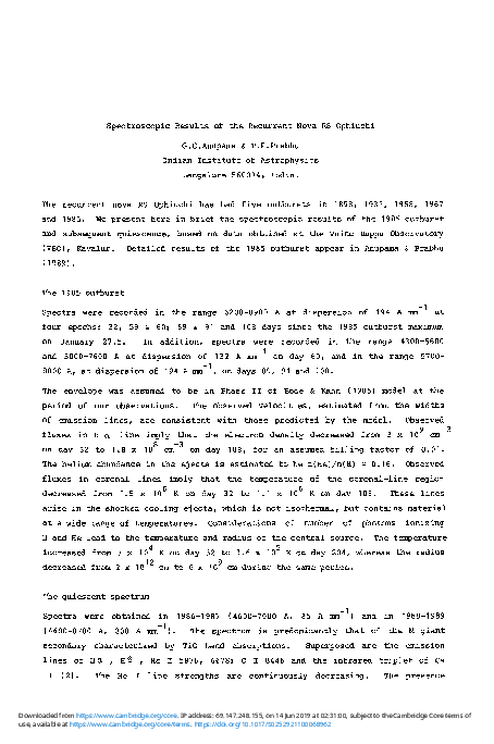 (PDF) Spectroscopic Results of the Recurrent Nova RS Ophiuchi