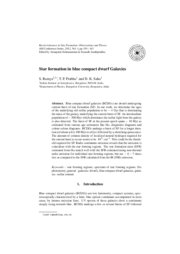 (PDF) Star formation in blue compact dwarf Galaxies