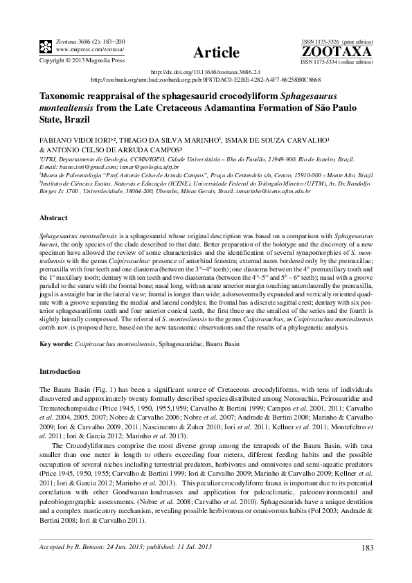 (PDF) Taxonomic reappraisal of the sphagesaurid crocodyliform ...