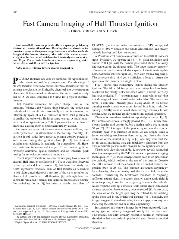 (PDF) Fast Camera Imaging of Hall Thruster Ignition