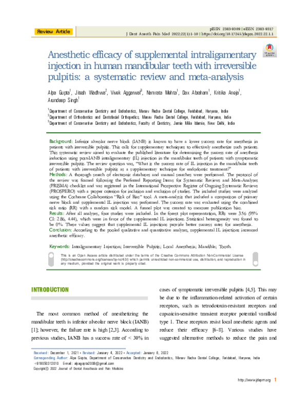 (PDF) Anesthetic efficacy of supplemental intraligamentary injection in ...