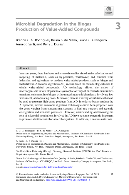 (PDF) Microbial Degradation in the Biogas Production of Value-Added Compounds