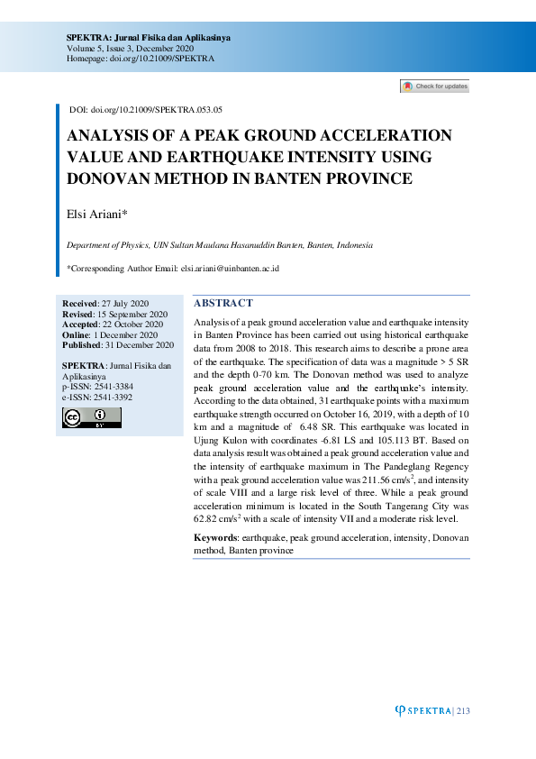 (PDF) ANALYSIS OF A PEAK GROUND ACCELERATION VALUE AND EARTHQUAKE ...