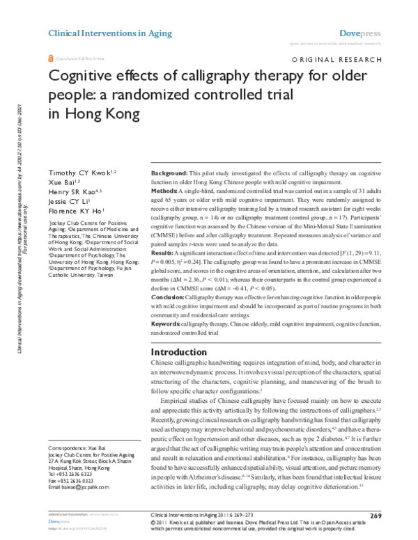 (PDF) Cognitive effects of calligraphy therapy for older people: a ...